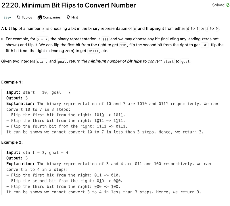 LeetCode [2220]: Minimum Bit Flips to Convert Number — 알고리즘 노트