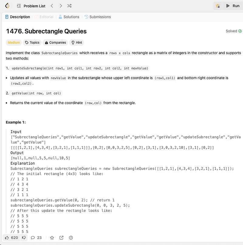 99클럽 코테 스터디 24일차 TIL, 배열(Subrectangle Queries)