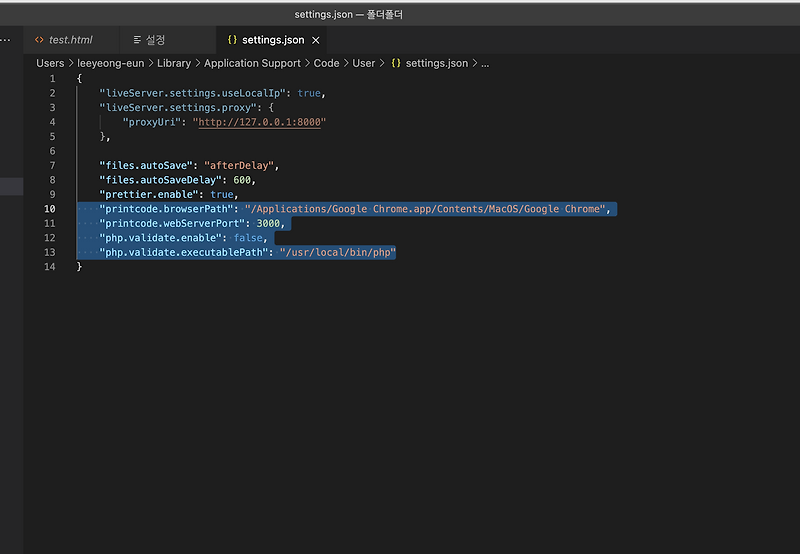 vscode printcode 사용법 맥 안되는 이유
