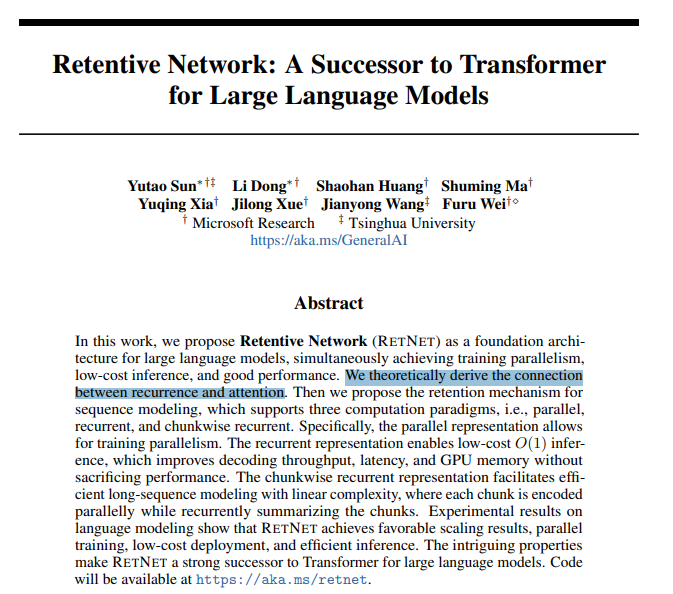 [ICLR 2024] Retentive Network: A Successor to Transformer for Large Language Models