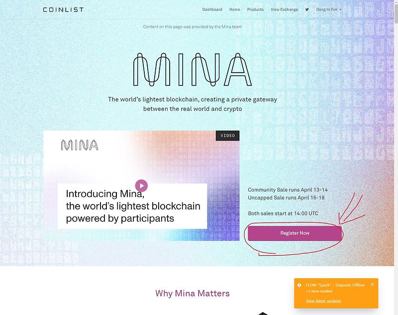 미나 프로토콜 (Mina Protocol) ICO 참여하기 by 코인리스트 (coinlist)