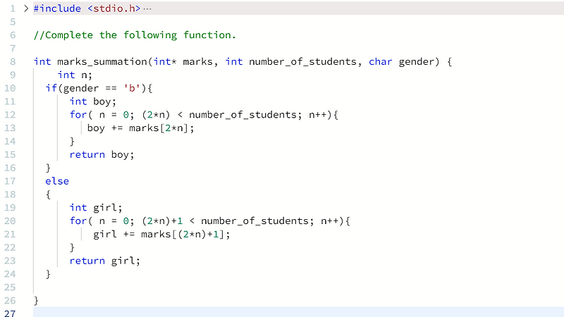 C언어 예제 15 "Students Marks Sum"[HackerRank]
