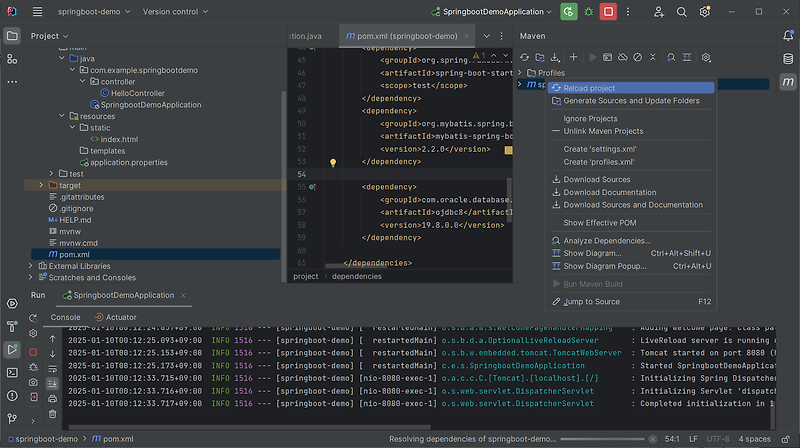 Spring Boot 프로젝트 (2단계 - MyBatis와 Oracle을 이용한 데이터베이스 연동)