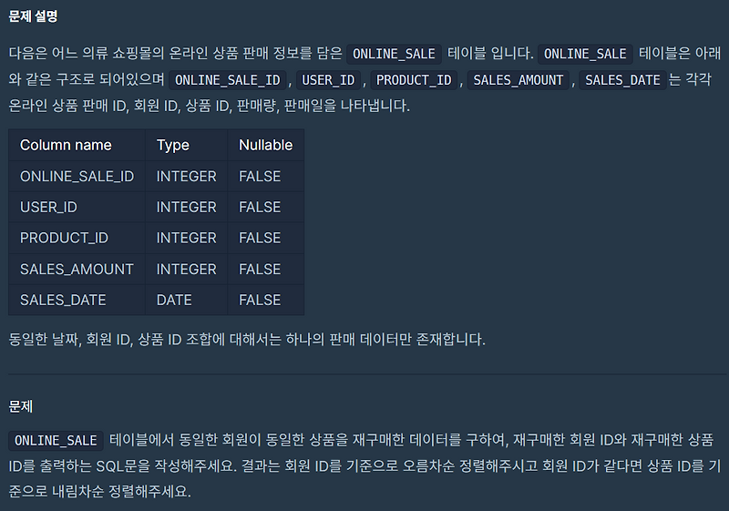 [프로그래머스] [MySQL] LV.2 재구매가 일어난 상품과 회원 리스트 구하기 (SELECT)