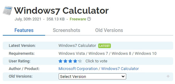 Windows7 Calculator 무료 다운로드