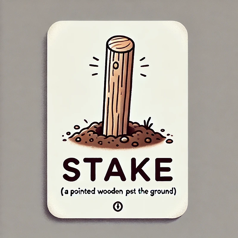 Stake 어원 + 예문 + 유의어