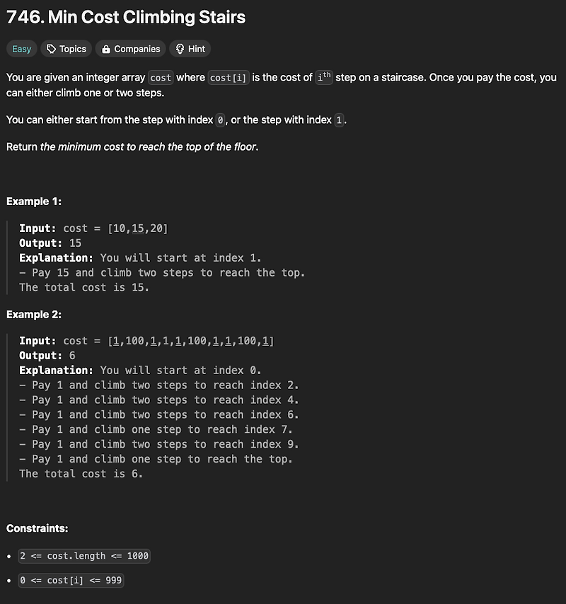 swift ) Leetcode - 746. Min Cost Climbing Stairs