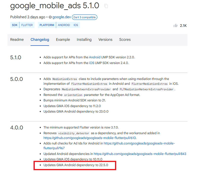 [Flutter] (google admob) java.lang.NoSuchMethodError: No virtual method setRequestAgent(Ljava ...