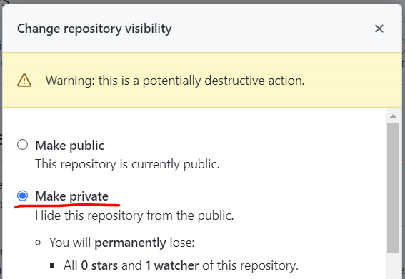 [GitHub] Repository public, private 변경하는 방법 :: 워니's 코딩 스토리
