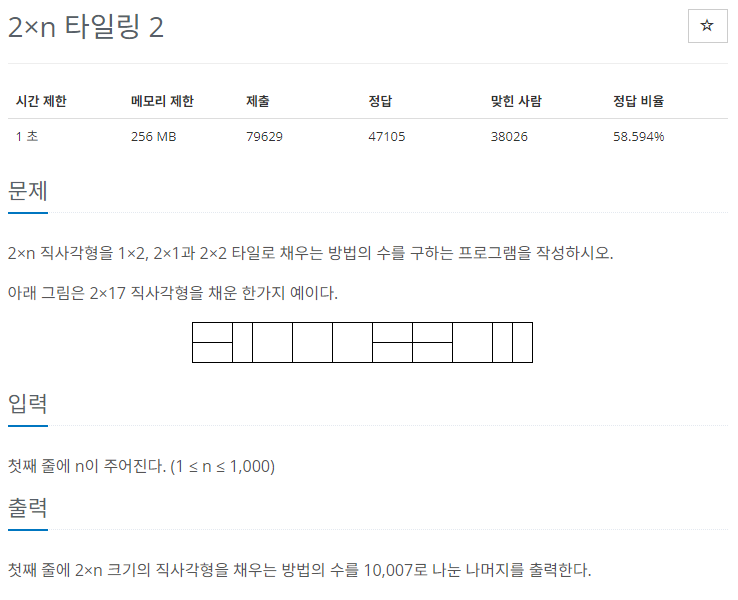 [백준][C++] 11727. 2×n 타일링 2