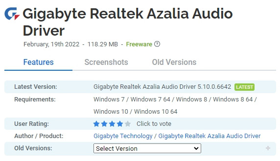 Gigabyte Realtek Azalia Audio Driver 무료 다운로드