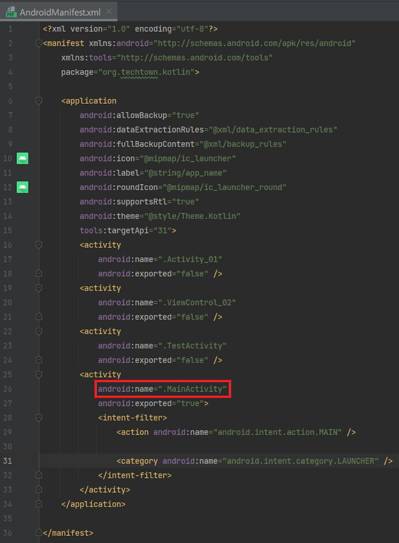 Android Studio # Error running 'app': The activity must be exported or ...