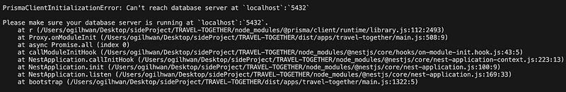 PrismaClientInitializationError: Can't reach database server at `localhost`:`5432`