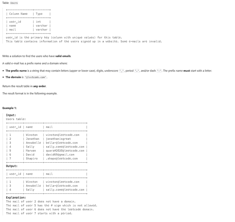 #124. [LeetCode / MySQL] 1517. Find Users With Valid E-Mails
