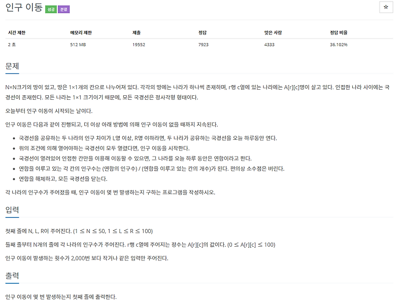 BOJ : 16234 인구 이동