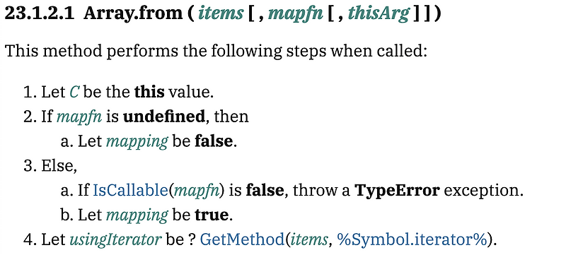 ECMAScript 문서에서 Array.from()에 대해 읽어보기