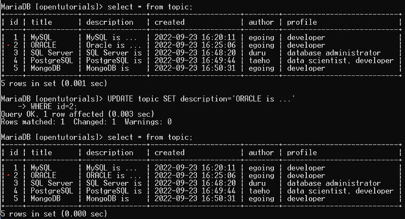 MySQL - UPDATE / DELETE (SQL DML 문법)
