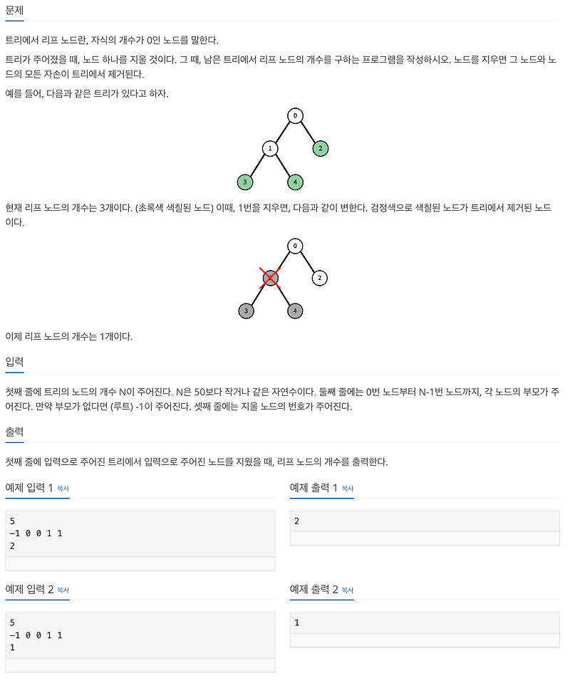 [BOJ][Java] 1068번 트리 — 개발 일기장