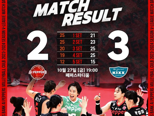 이제 좀 분하네 - KOVO 페퍼저축은행, GS칼텍스에게 3:2 리버스 스윕 패배