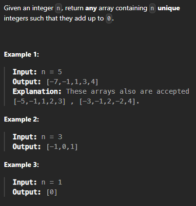 LeetCode : 1304. Find N Unique Integers Sum up to Zero