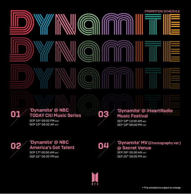 BTS "Dynamite" 9월 프로모션 일정
