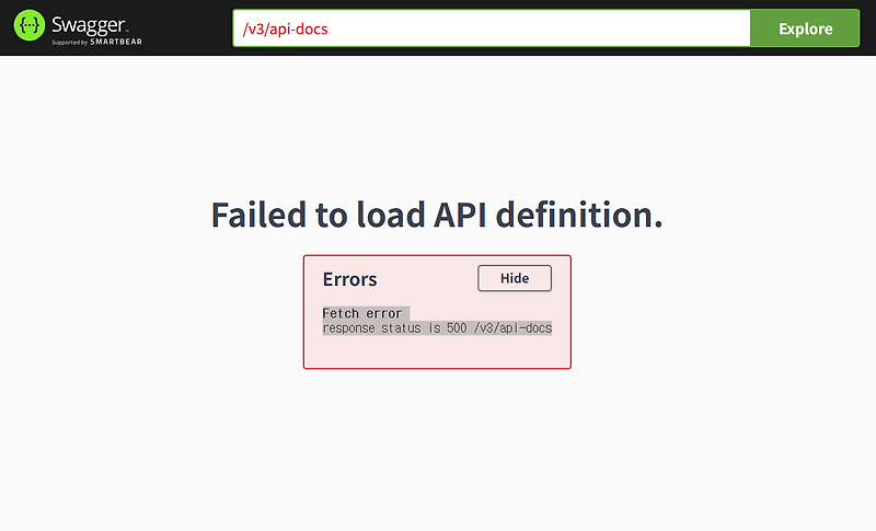 Swagger Error - Fetch errorresponse status is 500 /v3/api-docs