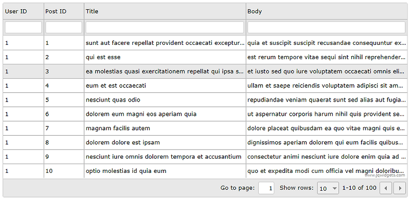 jqxGrid 와 JSONPlaceholder - 서버사이드 페이징/필터링