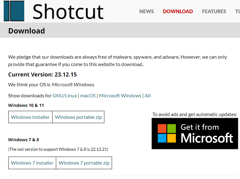 샷컷 다운로드 바로 가기 : https://www.shotcut.org/download/
