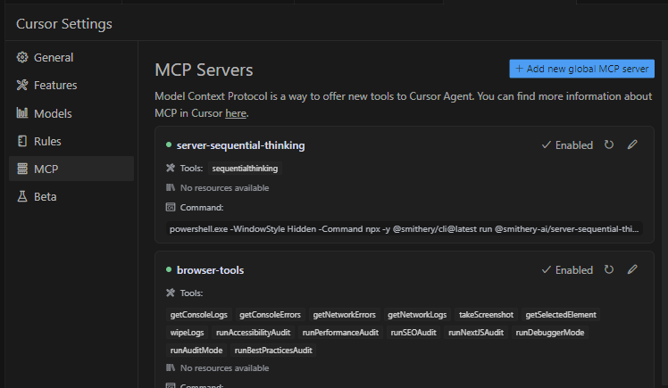 [트러블 리포팅] CursorAI MCP Server 설정시 command 창 감추기