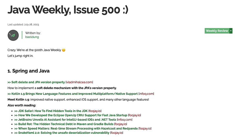 [공부하기] baeldung - Spring, JAVA & Kotlin — 코린이에게도 봄은 오는가