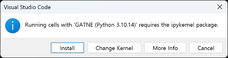 [VSCode & Anaconda] Running cells with '가상환경명' requires the ipykernel package. 에러