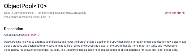 유니티 내장 ObjectPool 초기화 함수 호출순서 :: 인디게임 개발러