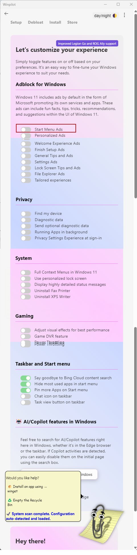 Windows 11 광고를 비활성화 (Winpilot) :: Windows 10/11