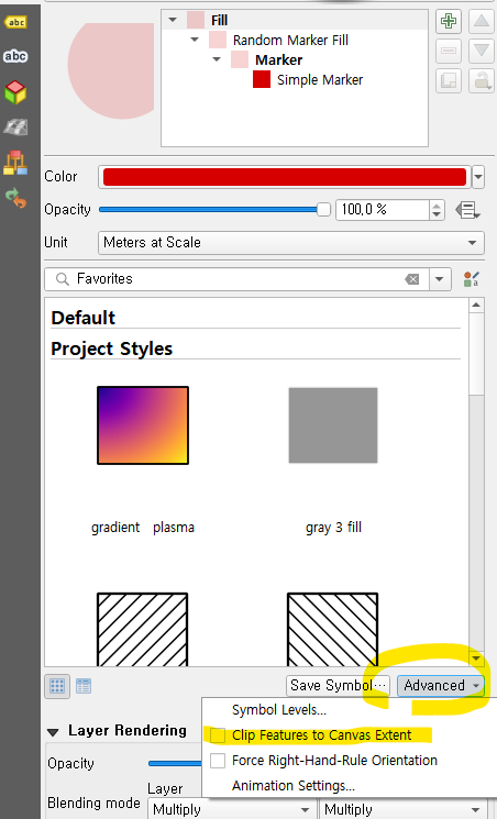 [QGIS] Random Marker Fill 화면 범위 내에서만 렌더링 되는 문제 해결