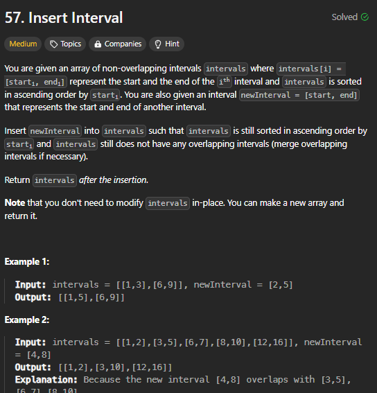 [Interval][Medium] 57. Insert Interval