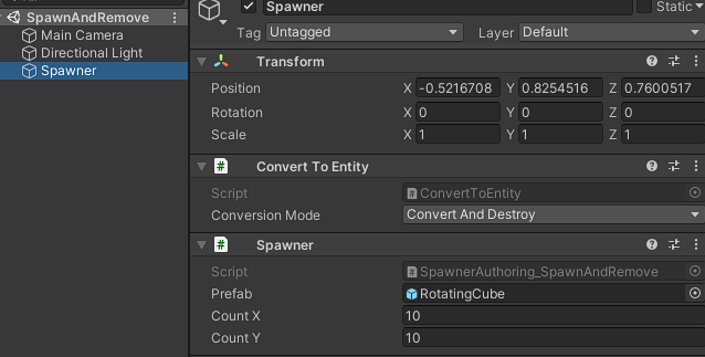 Unity - ECSAmples 살펴보기 #3 /HelloCube의 SpawnAndRemove