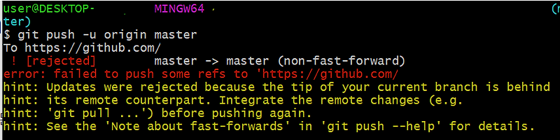 github push Error (non-fast-forward) — Falcon