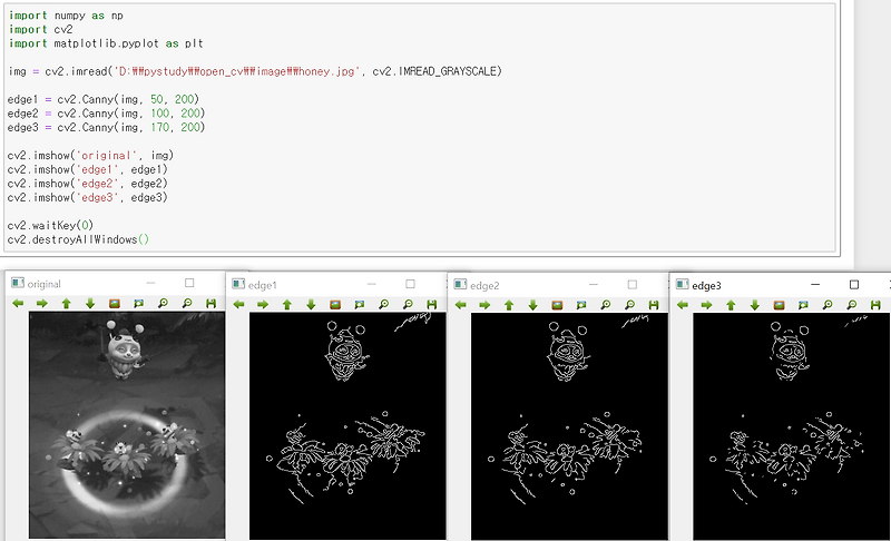 opencv - canny edge detection을 이용해 가장자리 찾기