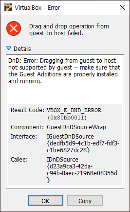 VirtualBox drag & drop error