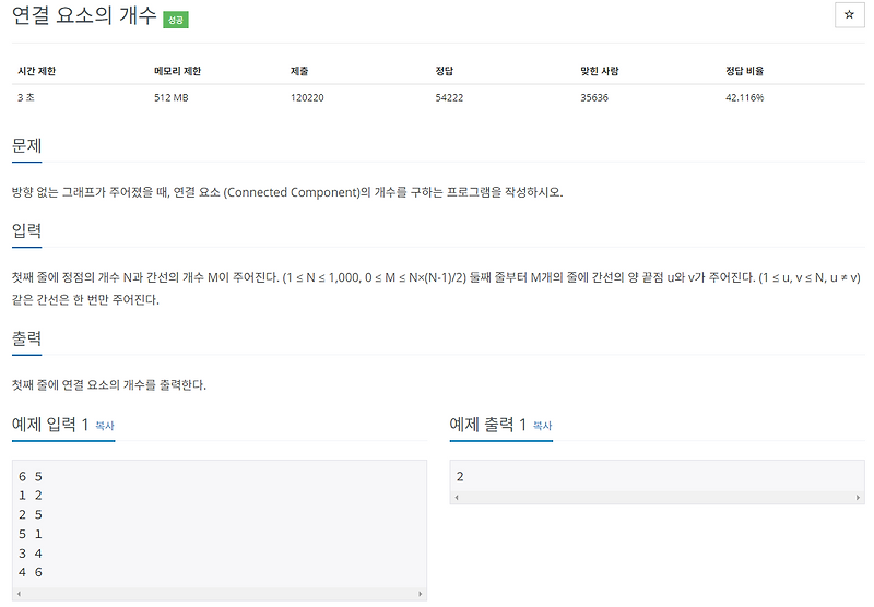 연결 요소의 개수 11724 알고리즘 2/2 dfs python 풀