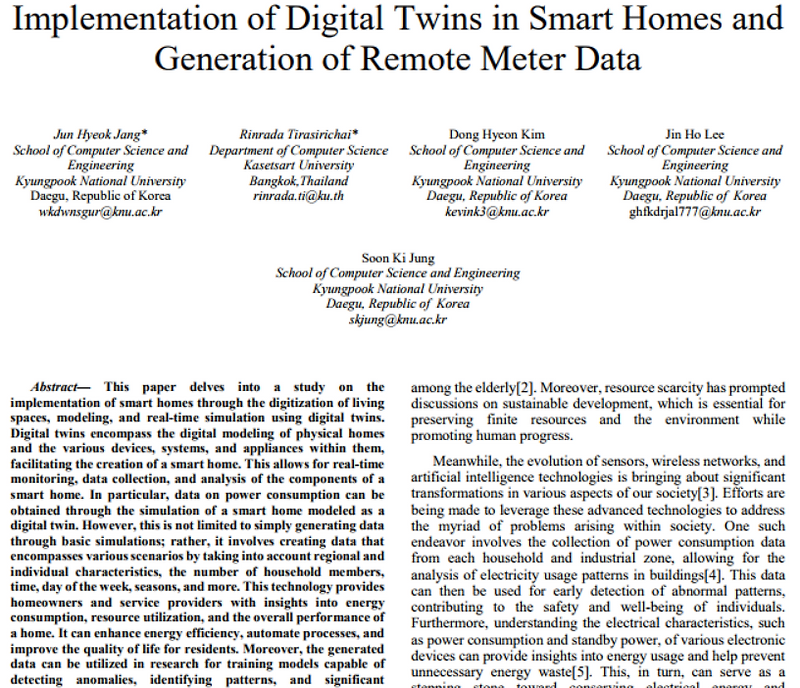 [국제 학술대회] Implementation of Digital Twins in Smart Homes and Generation of Remote Meter Data ...