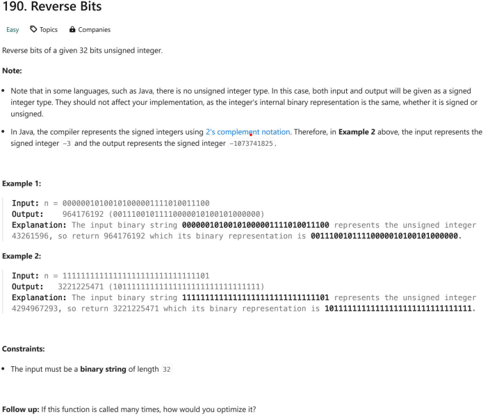 LeetCode [190]: Reverse Bits — 개발하는 장씨