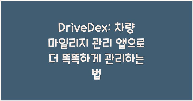 DriveDex: 차량 마일리지 관리 앱으로 더 똑똑하게 관리하는 법