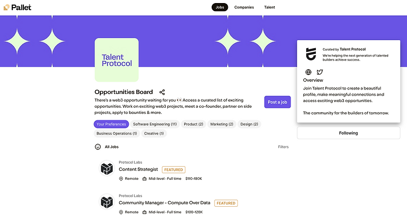 Talent Protocol: Pallet 서비스 소개