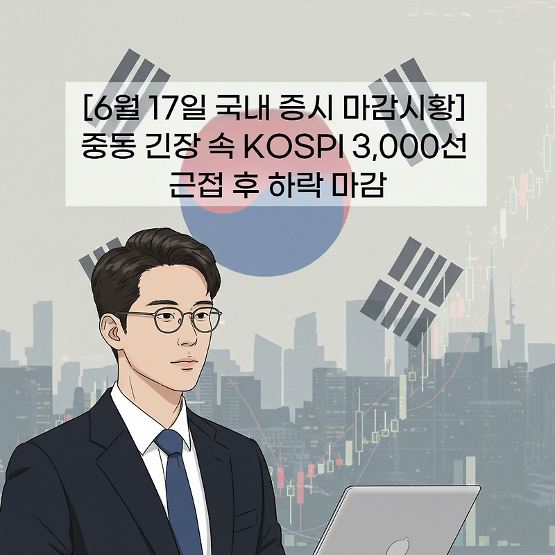 [6월 17일 국내 증시 마감시황] 중동 긴장 속 KOSPI 3,000선 근접 후 하락 마감