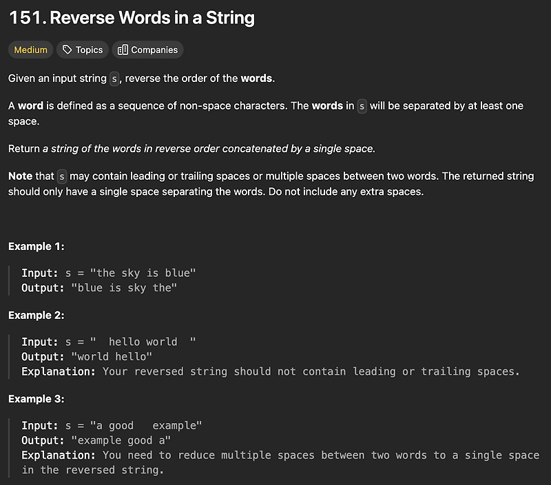 [Leetcode/String Manipulation] 151. Reverse Words in a String
