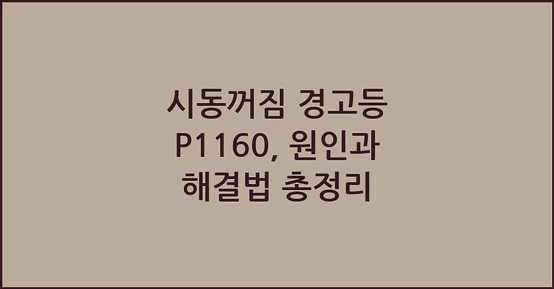 시동꺼짐 경고등 P1160, 원인과 해결법 총정리