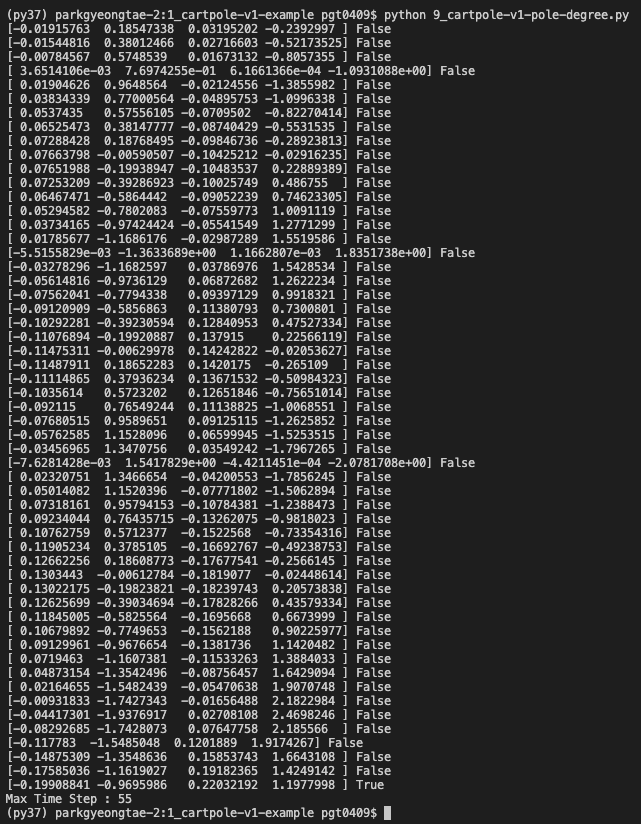 [Python] 강화학습, CartPole-v1 기울기값에 따른 행동 변화 — 과거의 나를 위해