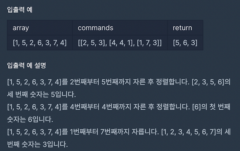 [Python] 프로그래머스 코딩테스트 연습 level1 (k번째 수)
