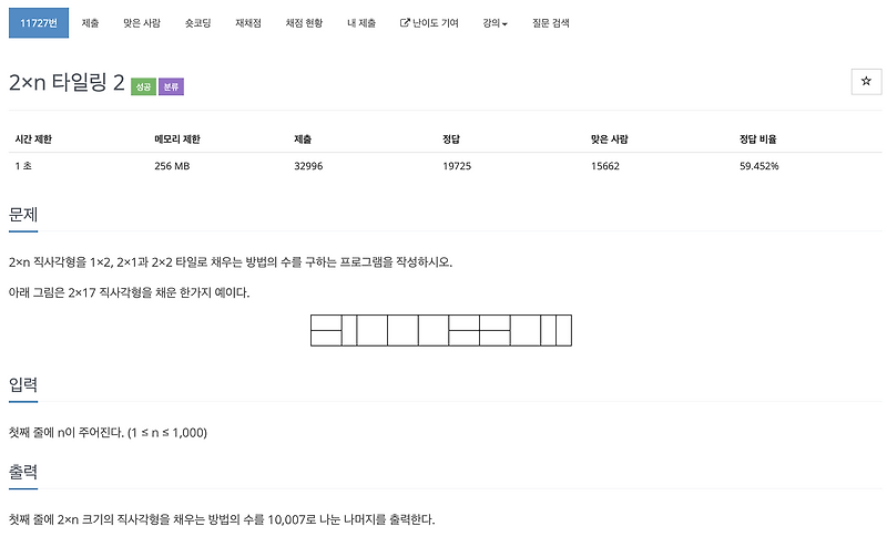 [백준] 11727번 2×n 타일링 2 - Java — 춍춍 블로그
